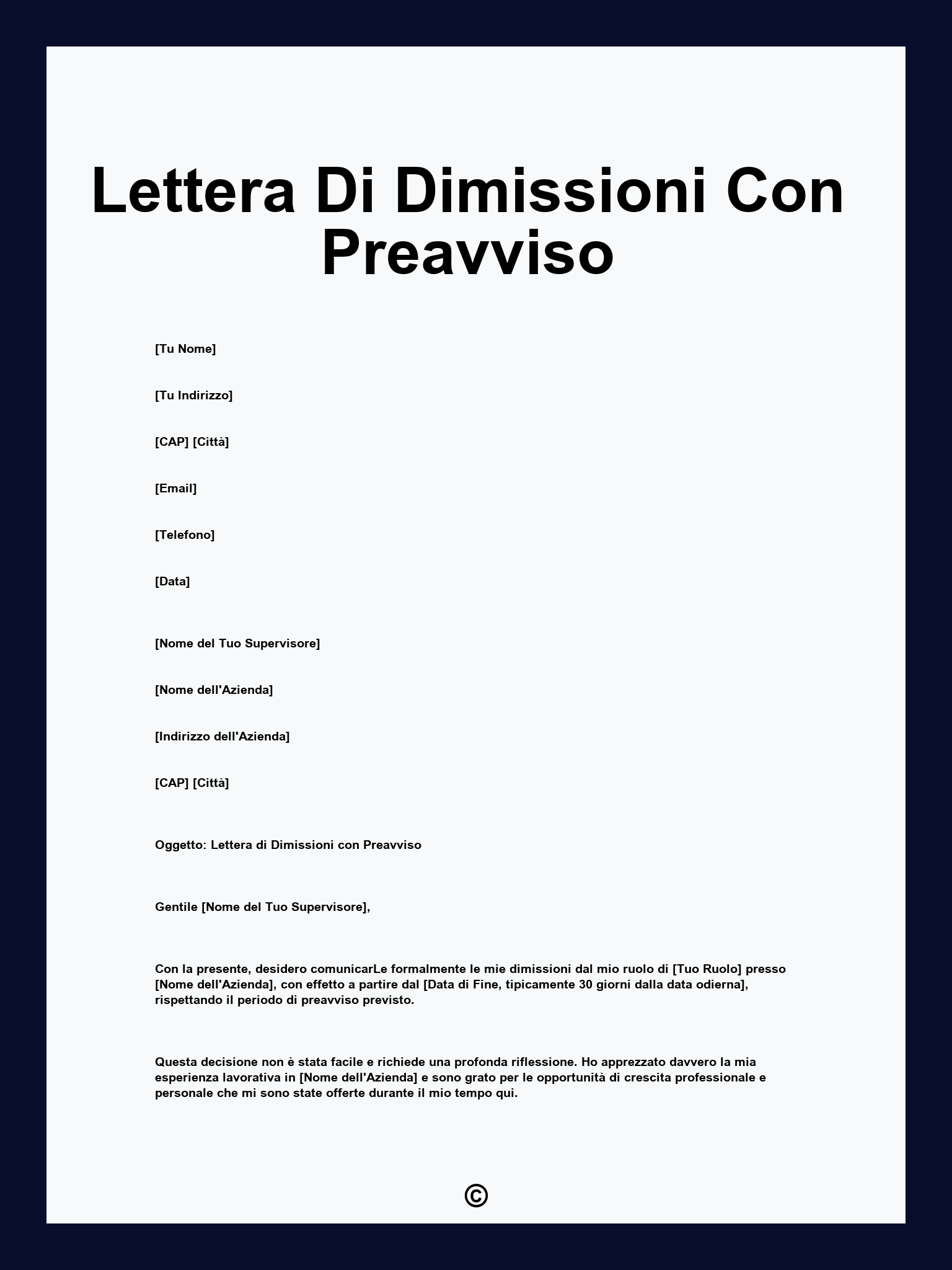 Lettera Di Dimissioni Con Preavviso
