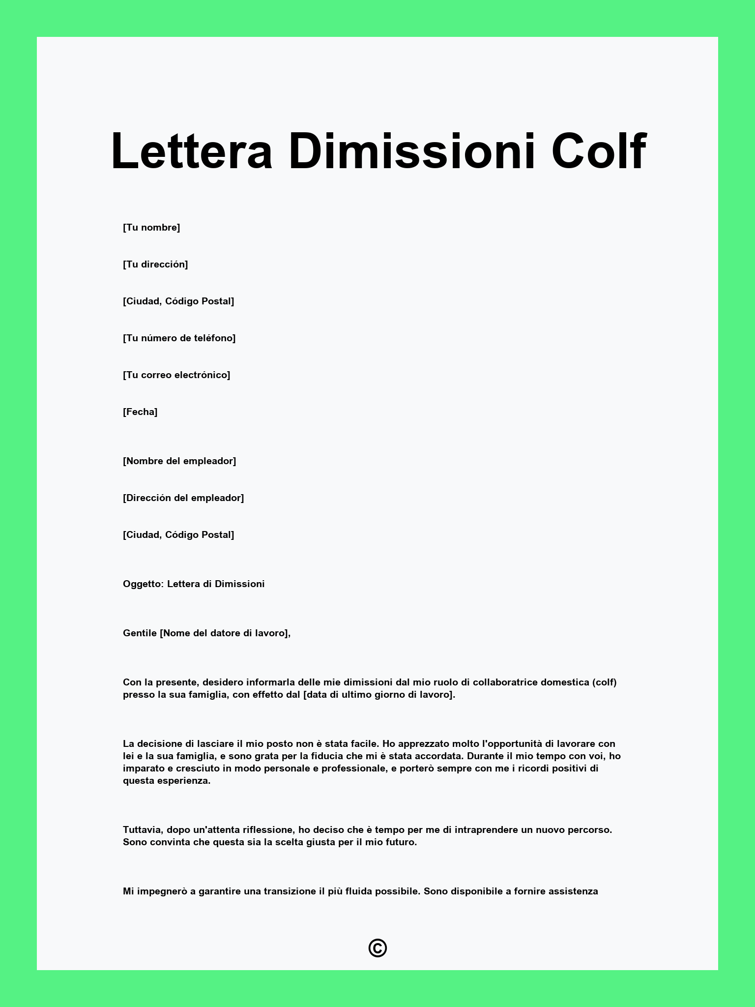 Lettera Dimissioni Colf