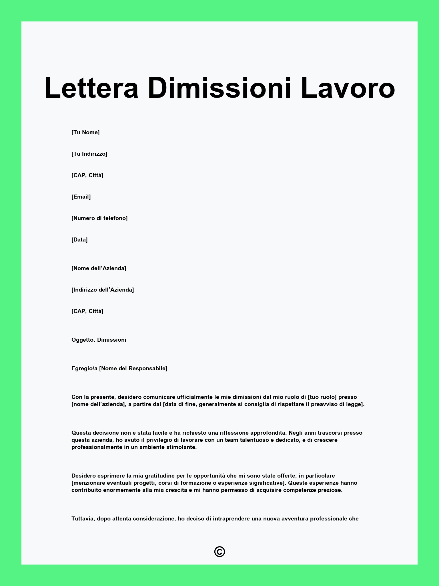 Lettera Dimissioni Lavoro