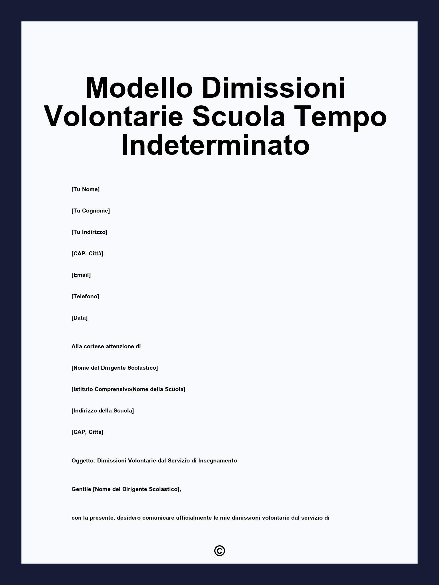 Modello Dimissioni Volontarie Scuola Tempo Indeterminato